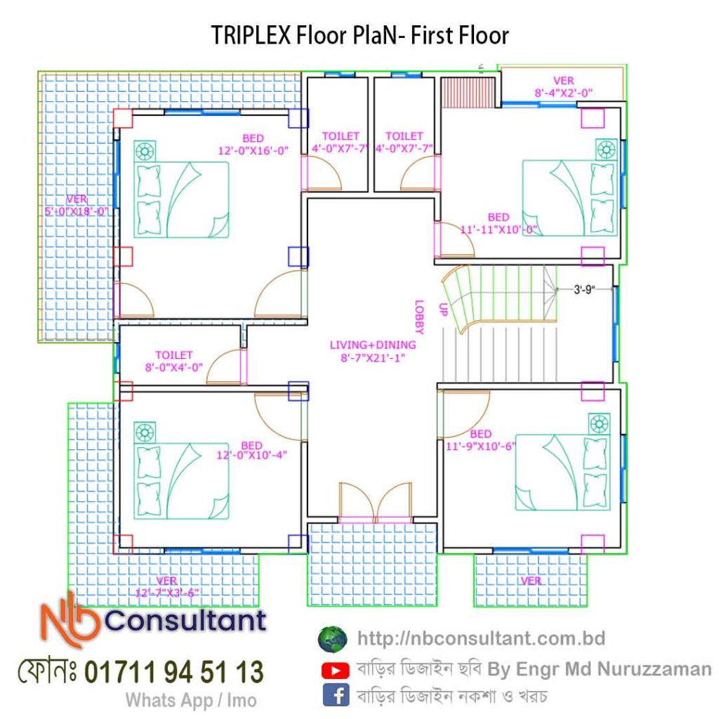 Triplex Building In BD ত্রিপ্লেক্স বাড়ির প্লান ডিজাইন 2025